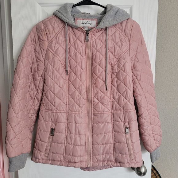Sebby | Jackets & Coats | Pink And Gray Quilted Puffer Jacket | Poshmark